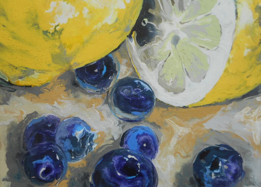 Lemons & Blueberries - Rectangular Greeting Card - B5a - Nina Patterson Art