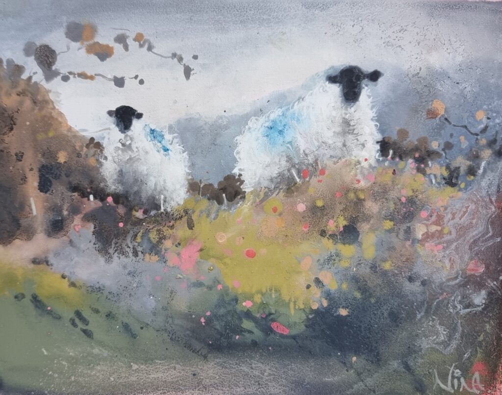 High Pasture - Landscape Sheep Painting - Nina Patterson Art